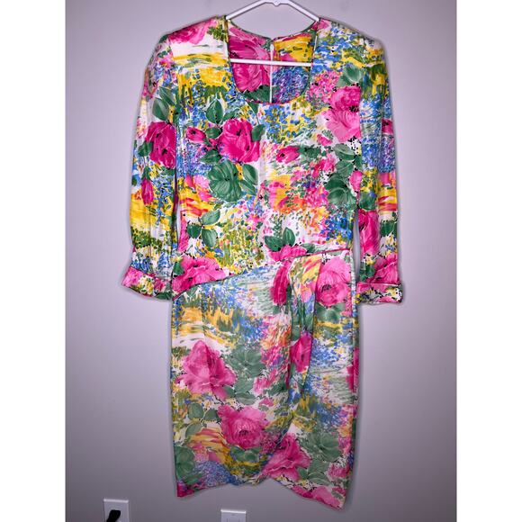 Rina diMontella | Dresses | 98s Rina Di Montella Silk Watercolor Floral ...